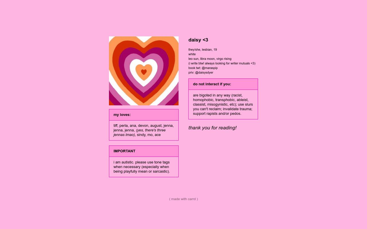 daisy’s overview carrd